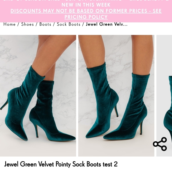 PrettyLittleThing | Shoes | Iso Pretty Little Things Green Velvet Boot ...